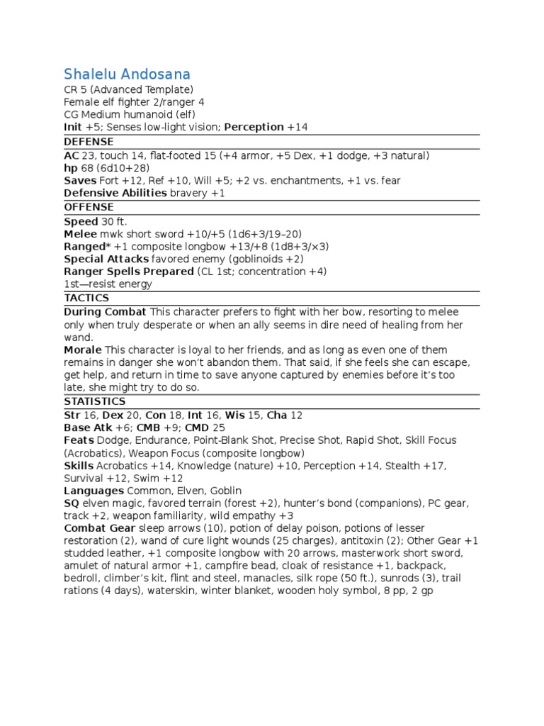 Shalelu Andosana: Elven Ranger Stats | PDF | Law