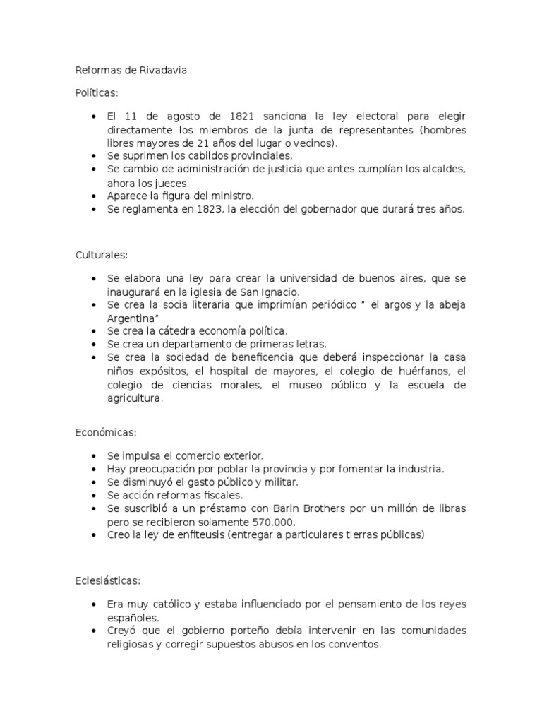 Reformas de Rivadavia | PDF