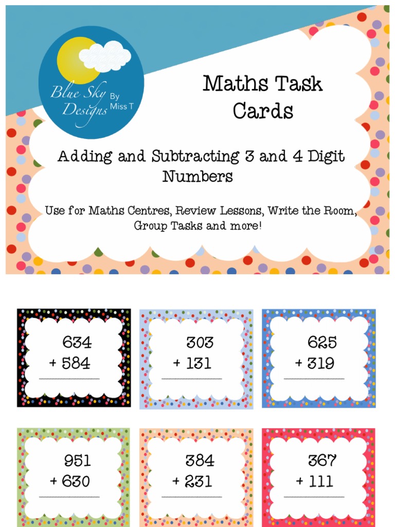Maths Task Cards: Adding and Subtracting 3 and 4 Digit Numbers | PDF ...