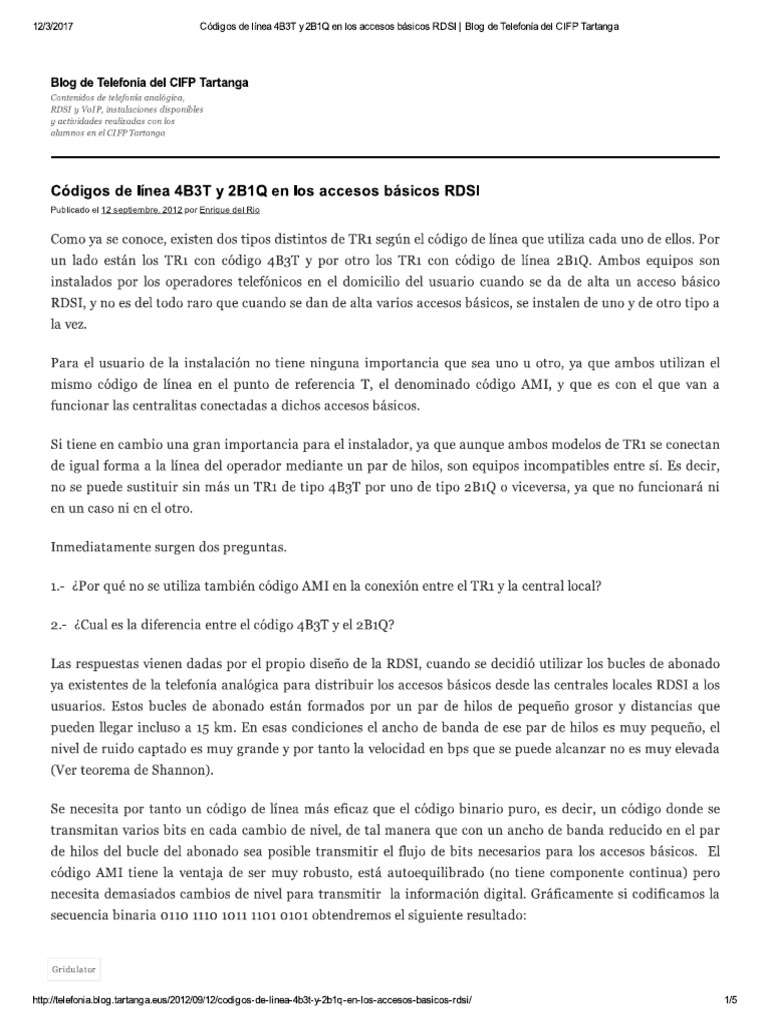 Código de Línea 4B3T y 2B1Q en Los Accesos Básicos RDSI | PDF