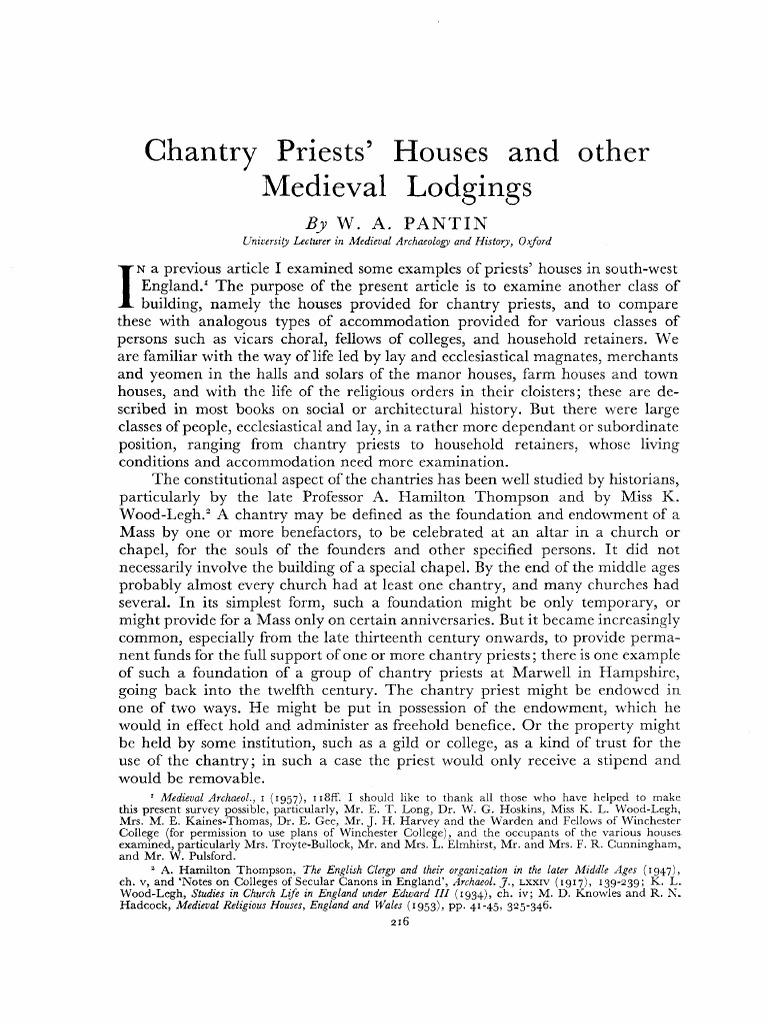 Chantry Priests' Houses and Other Medieval Lodgings | PDF ...