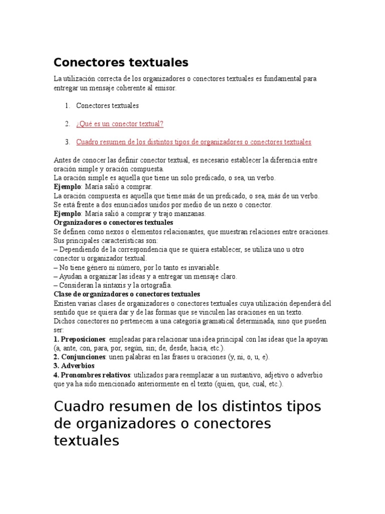 Conectores textuales | Oración (Lingüística) | Palabra