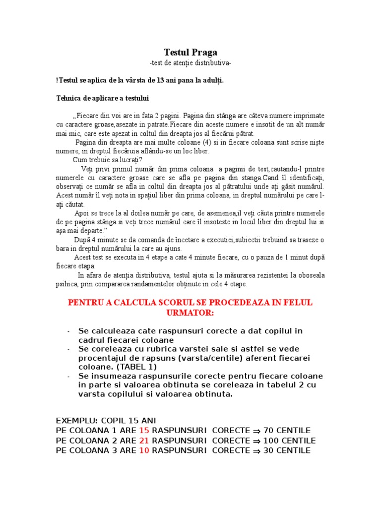 Interpretare Test Praga - Atentie Distributiva | PDF
