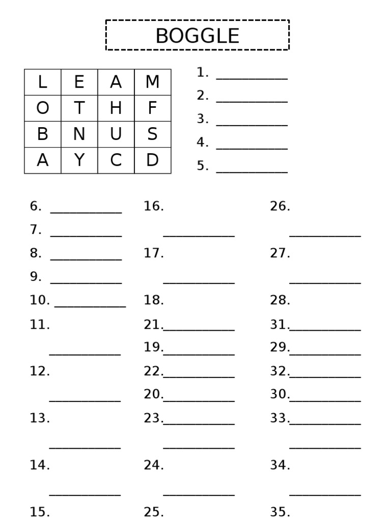Free Printable Boggle Worksheets | PDF