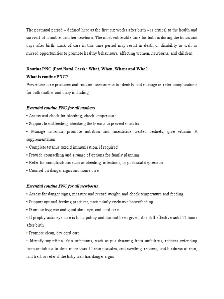 Routine PNC (Post Natal Care) : What, When, Where and Who? What Is ...