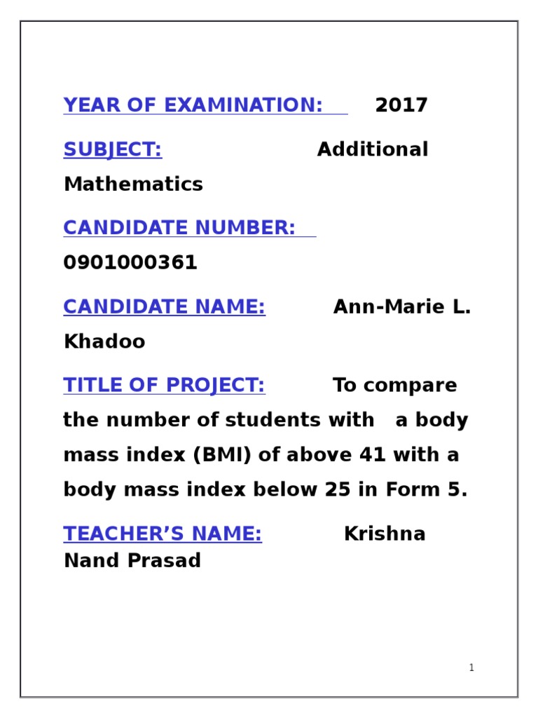Add Maths Sba 1 | PDF | Body Mass Index | Obesity