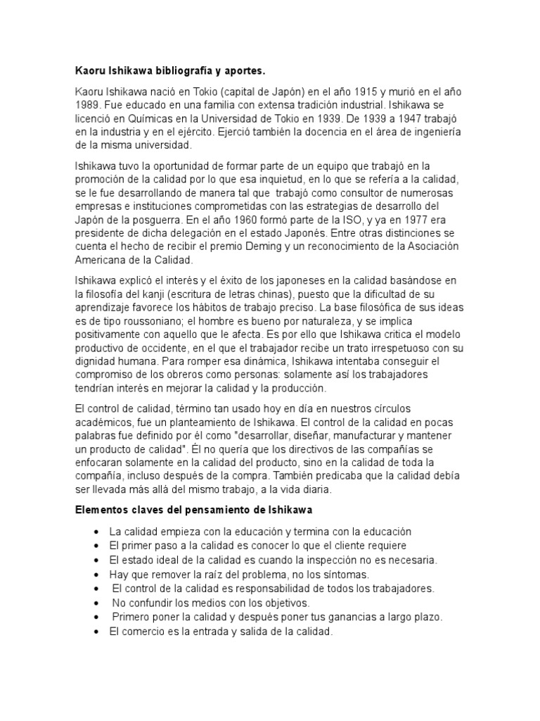Kaoru Ishikawa Bibliografía y Aportesjy6 | PDF | Calidad (comercial ...