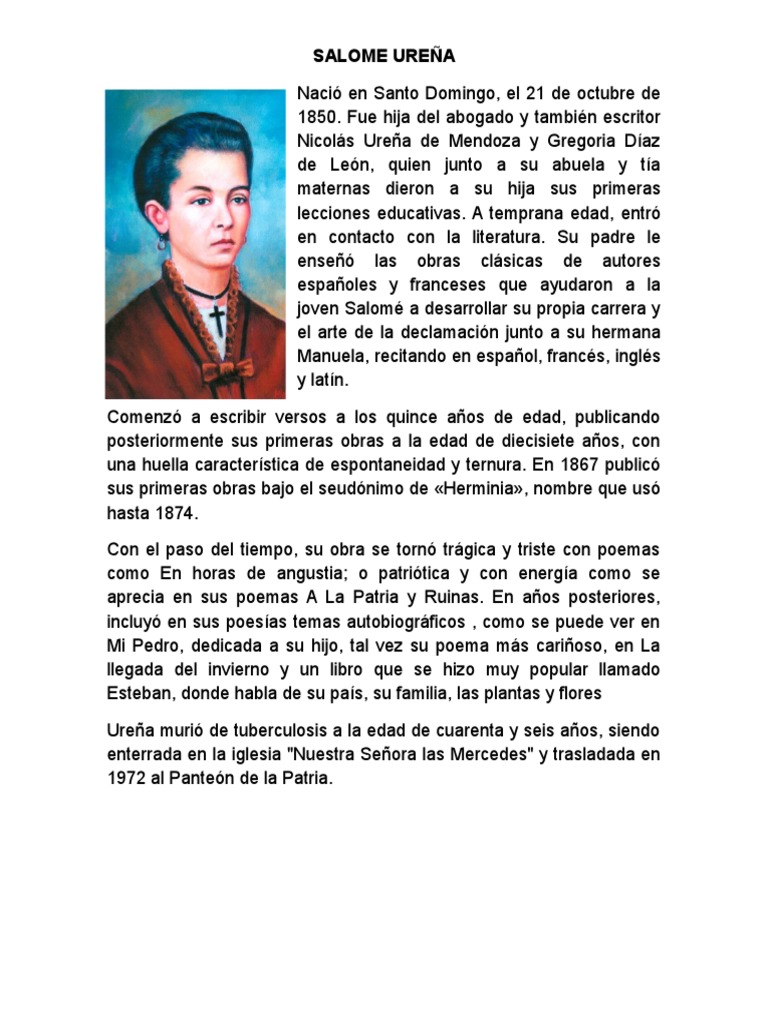 Salomé Ureña: Vida y Obra Literaria | PDF | Historia