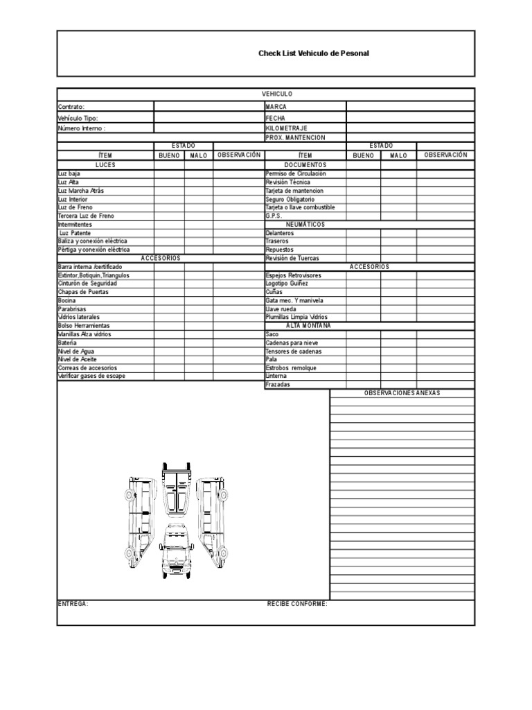Check List Veh. Per. VAN | Vehículos terrestres | Coche