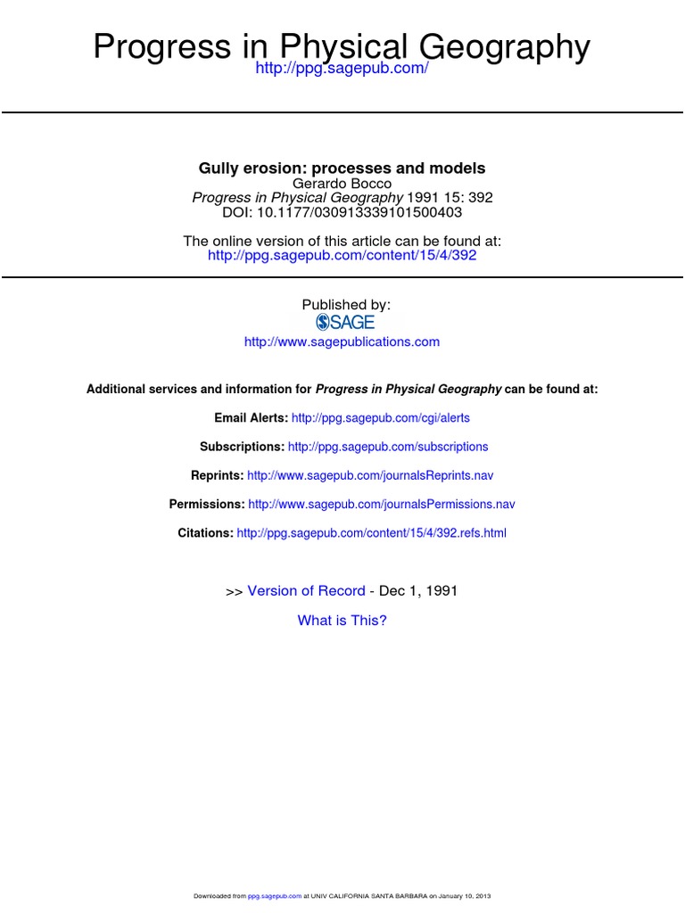 Gully Erosion: Processes and Models | PDF | Erosion | Surface Runoff