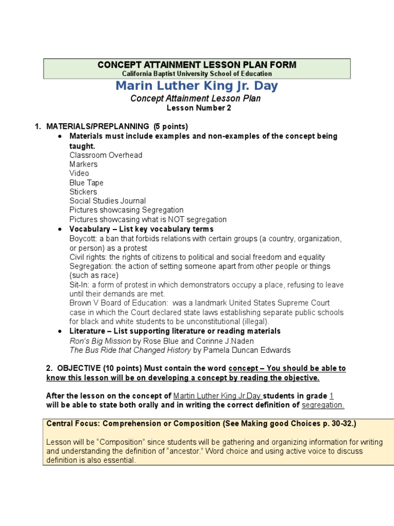 concept attainment lesson plan form | Reading Comprehension | Vocabulary
