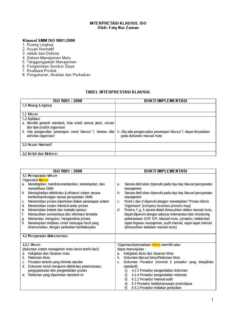 Interpretasi Klausul ISO | PDF