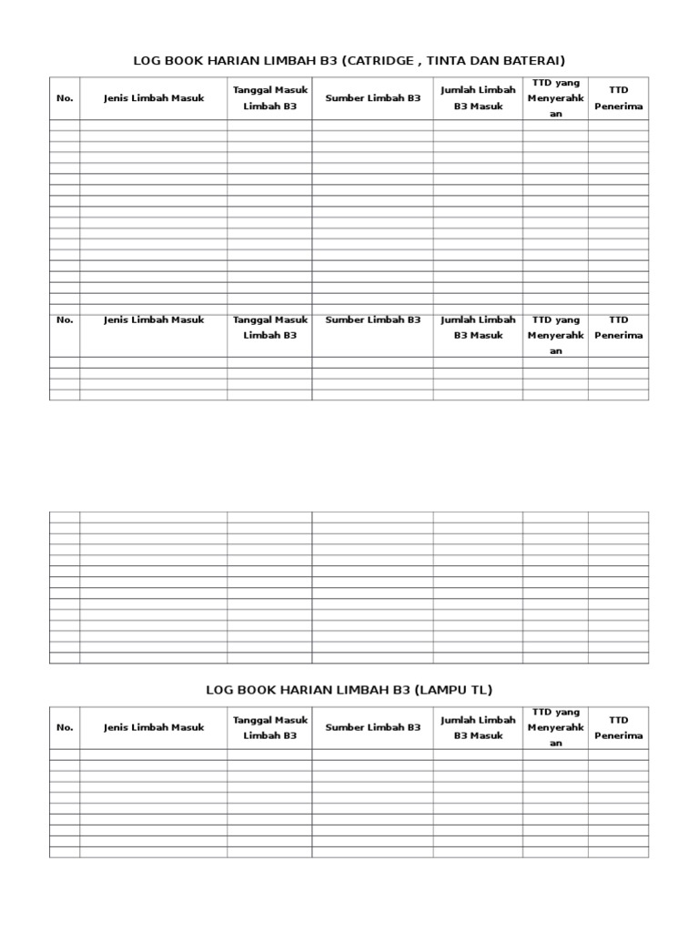 Log Book Harian Limbah b3 Tinta Dan Lampu TL | PDF