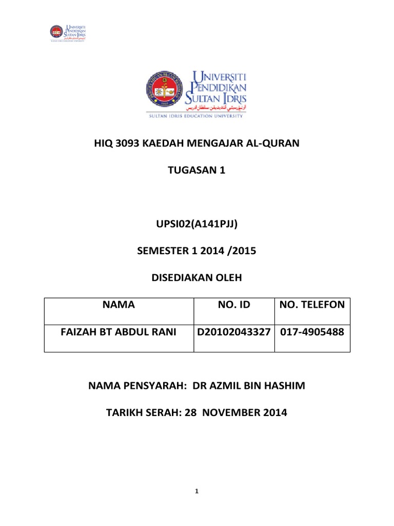 Tugasan Kaedah Pengajaran Al Quran Pdf Pdf