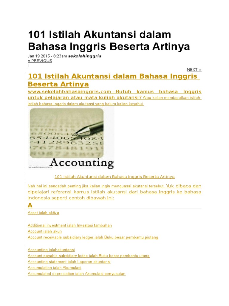 101 Istilah Akuntansi Dalam Bahasa Inggris Beserta Artinya | PDF