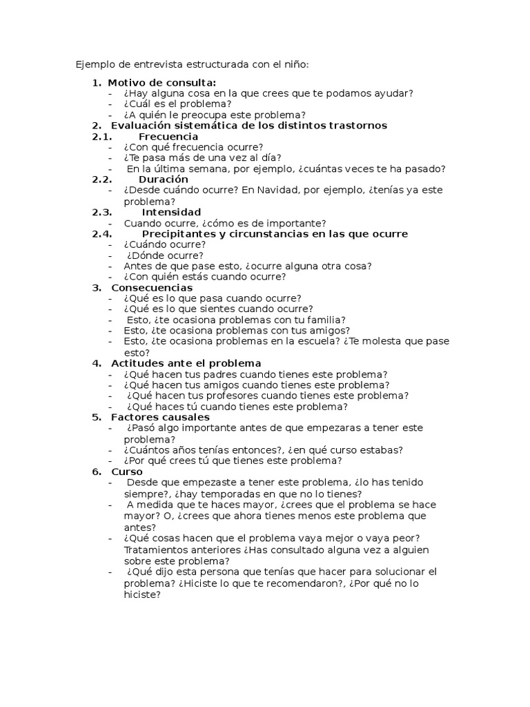 Ejemplo de Entrevista Estructurada Con El Niño | Suicidio | Trastorno ...