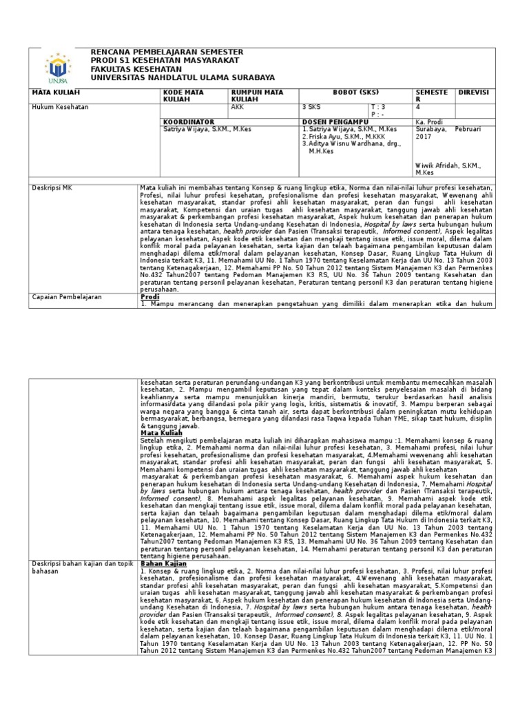 RPS Etika Hukum Kesh | PDF | Kesehatan Holistik