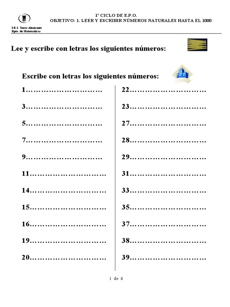 1-C-EPO-1. Leer y Escribir Numeros | PDF | Enseñanza de matemática