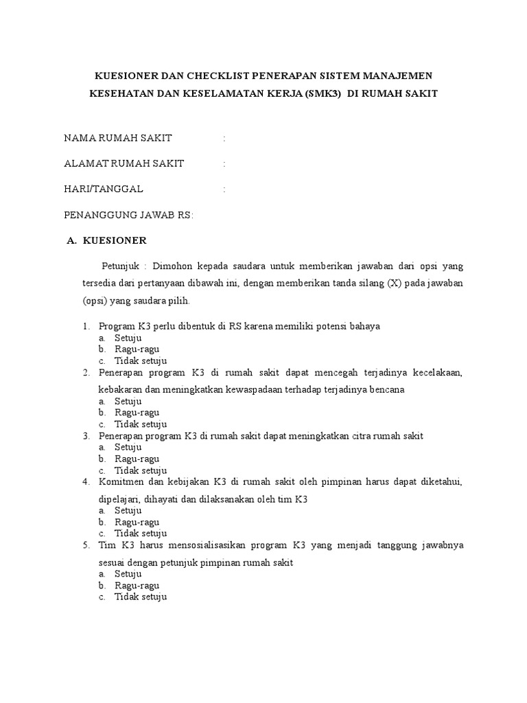 Checklist Penerapan k3 Di Rumah Sakit | PDF