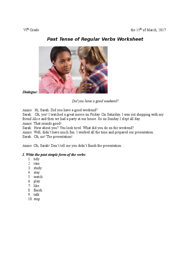 Past Tense of Regular Verbs Worksheet: Dialogue | PDF