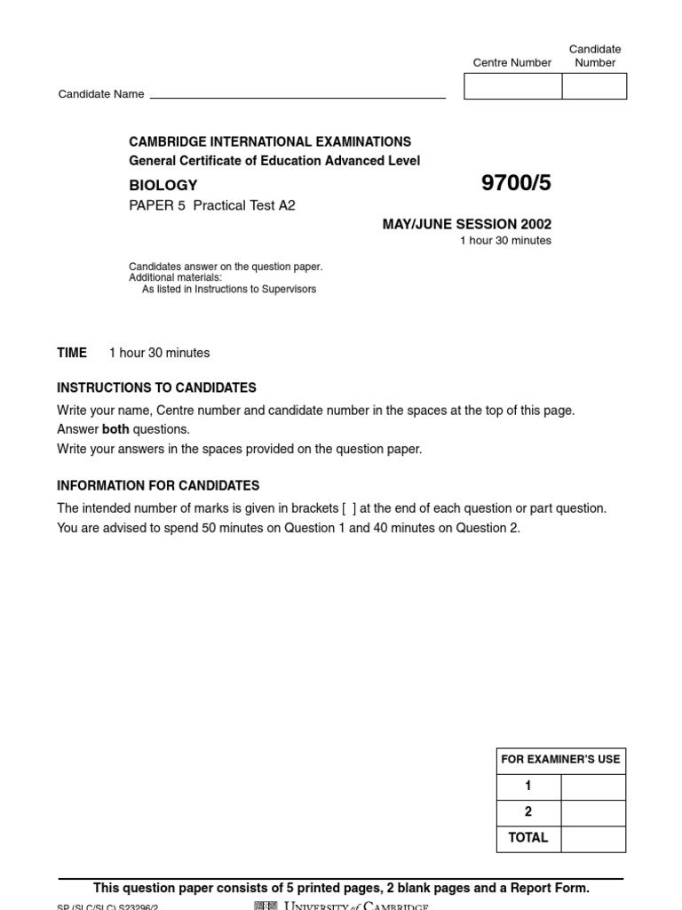 Biology: PAPER 5 Practical Test A2 | PDF | Leaf | Experiment