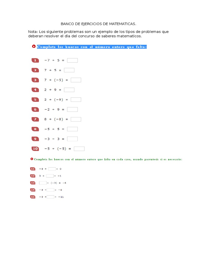 Banco de Ejercicios de Matematicas | PDF