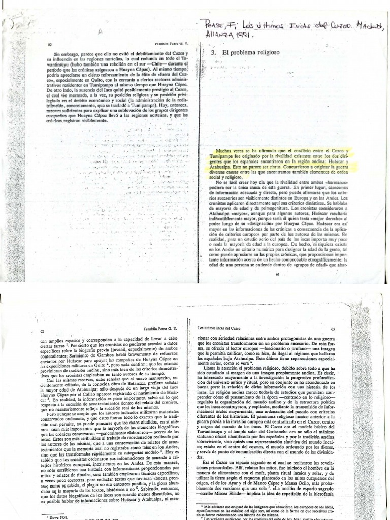 Lectura 10 Pease Franklin-El Problema Religioso PDF | PDF | Imperio Inca | Personas