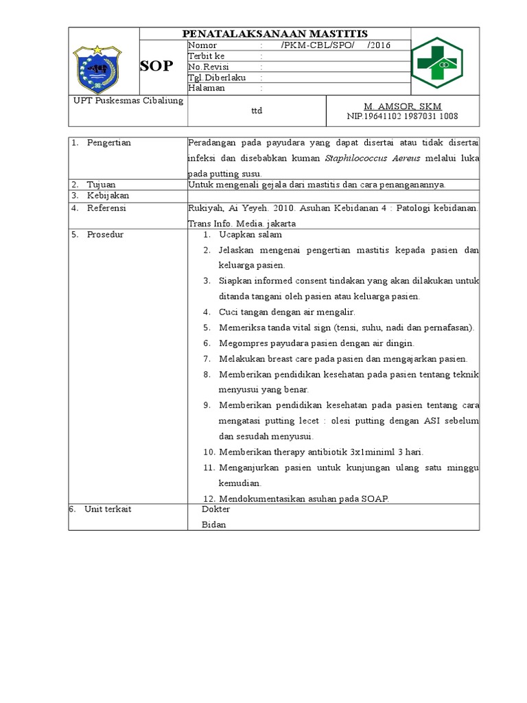 Sop Asuhan Penatalaksanaan Mastitis | PDF