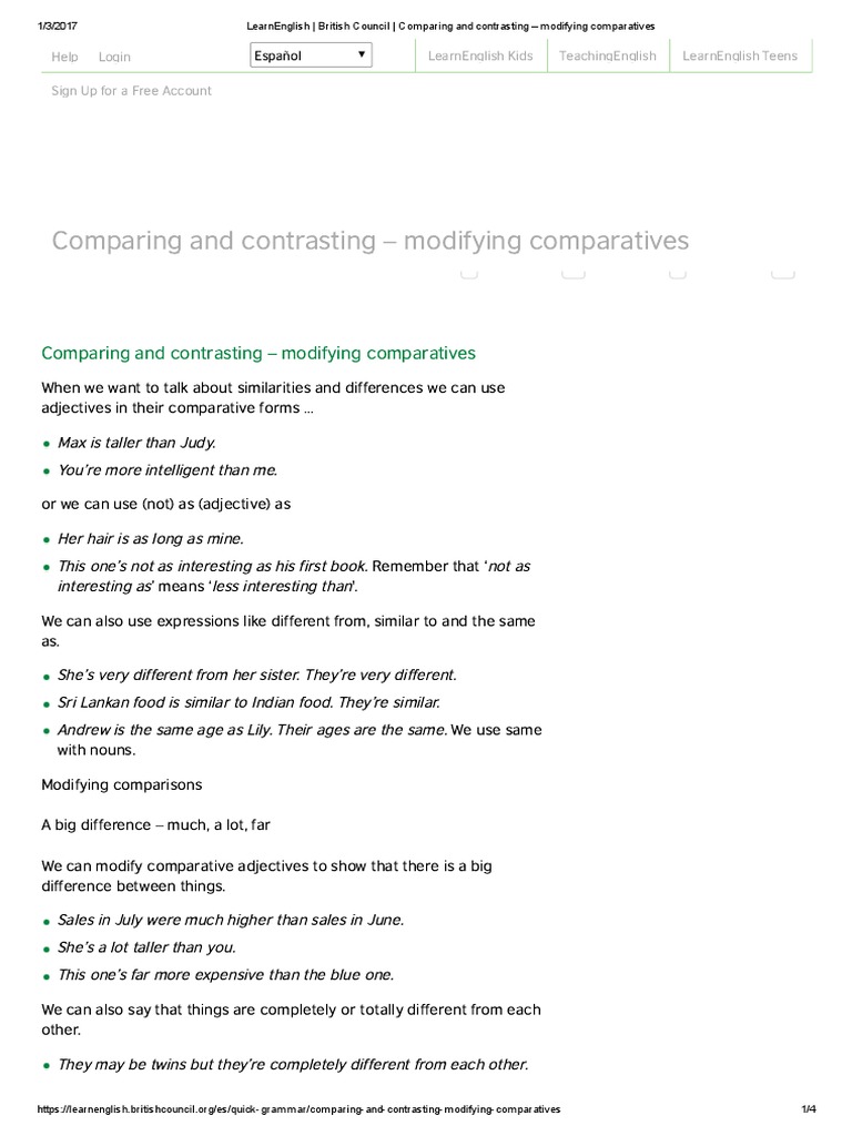 LearnEnglish British CouncilComparing and Contrasting - Modifying ...