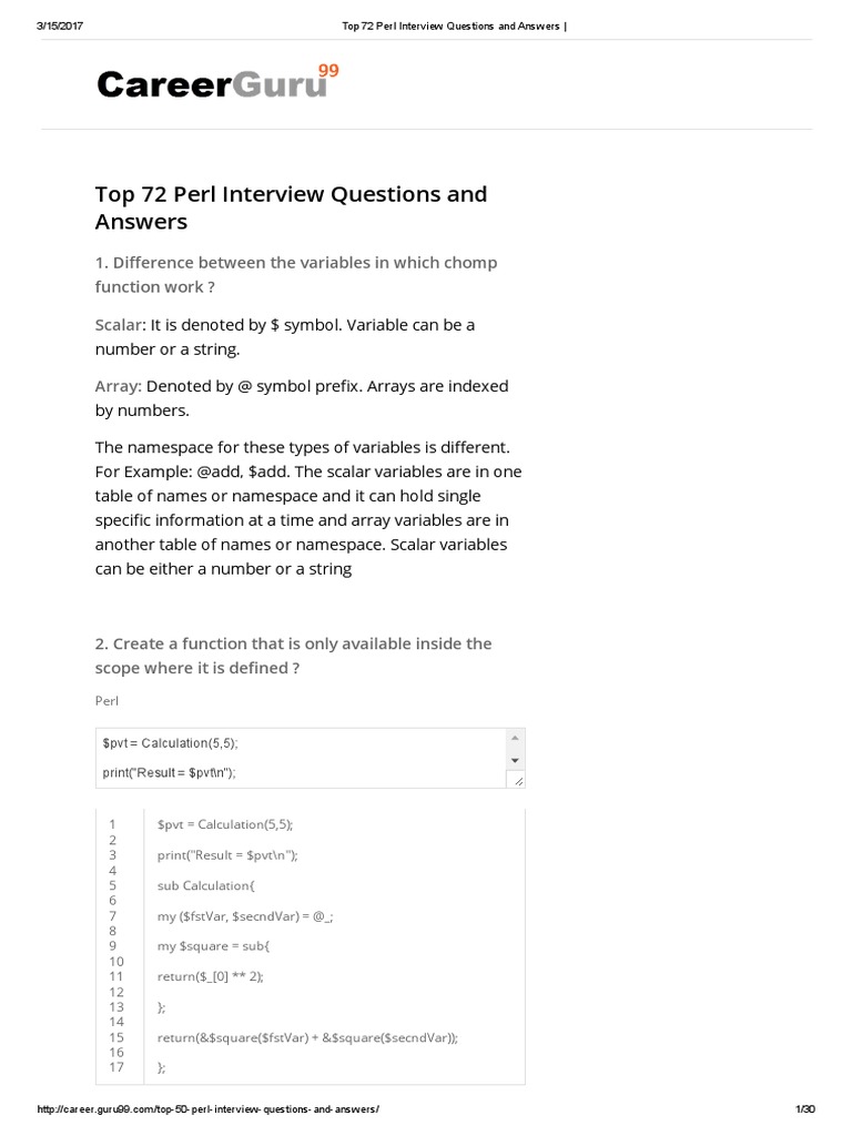 Top 72 Perl Interview Questions and Answers | PDF | Perl | Scope ...