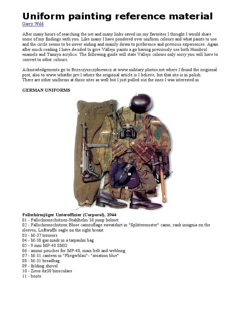 WW2 German Uniform Painting Guide | PDF | Military Personal Equipment ...