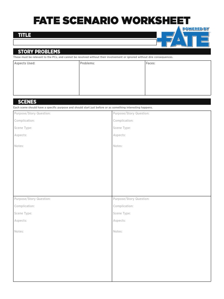 Fate Scenario Worksheet | PDF | Gaming | Entertainment