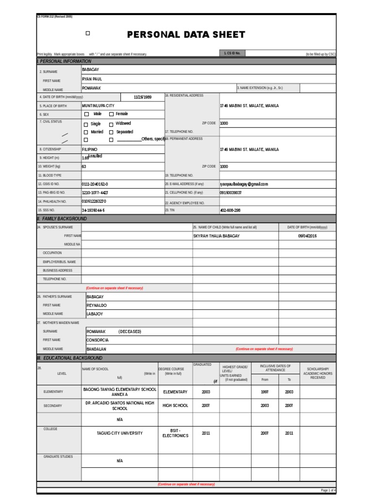 Personal Data Sheet - CSC Form | PDF | Justice | Crime & Violence
