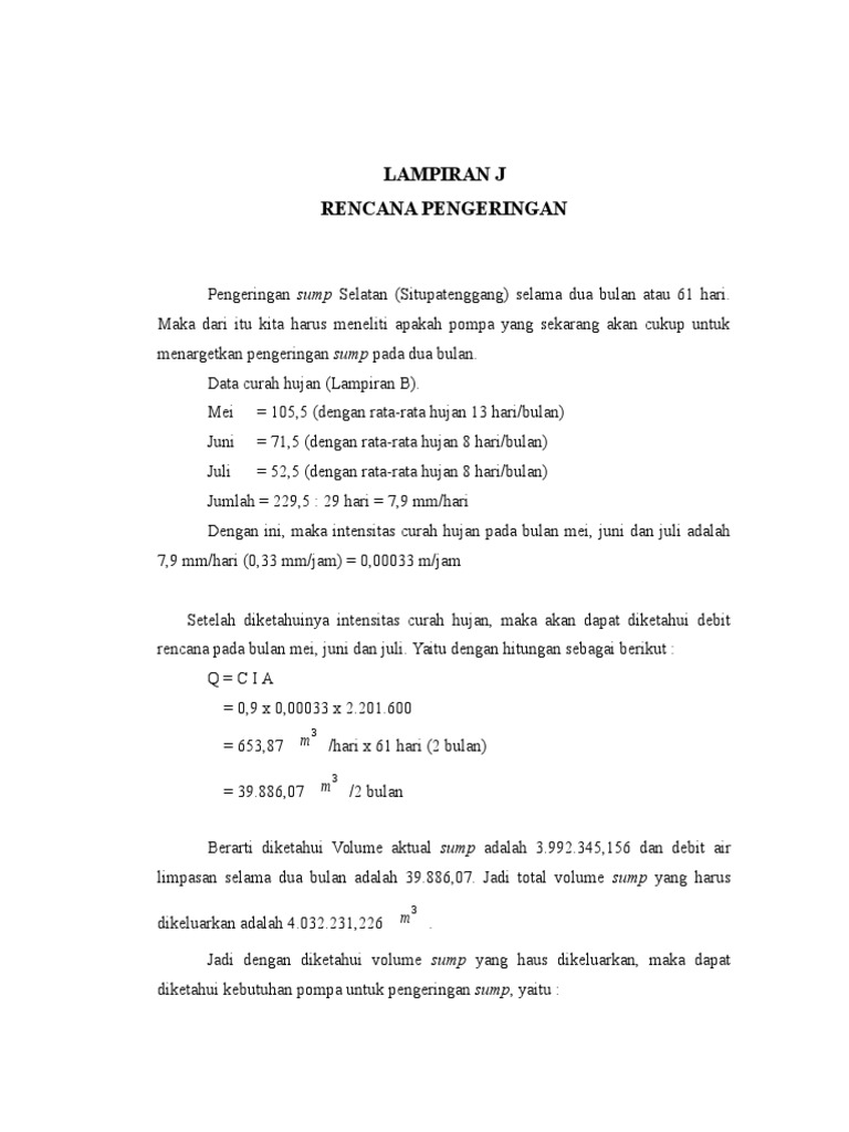LAMPIRAN J (Pengeringan Sump) | PDF