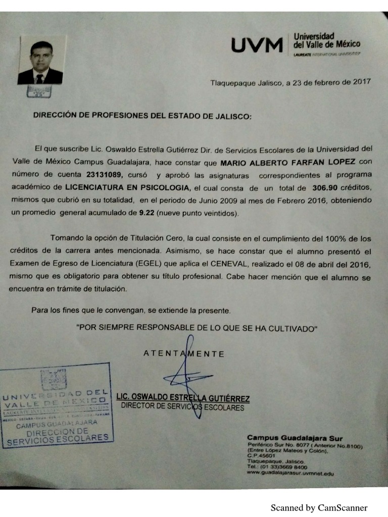 Carta Uvm Titulación | PDF