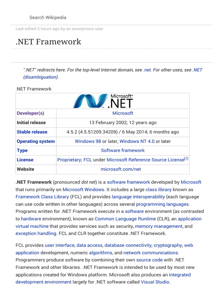 Framework - Wikipedia, The Free Encyclopedia | PDF | C Sharp ...