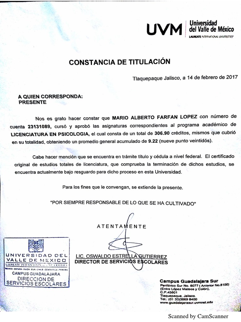 Carta Titulación Psic Uvm | PDF