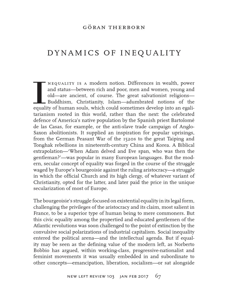 Göran Therborn, Dynamics of Inequality, NLR 103, January-February 2017 ...