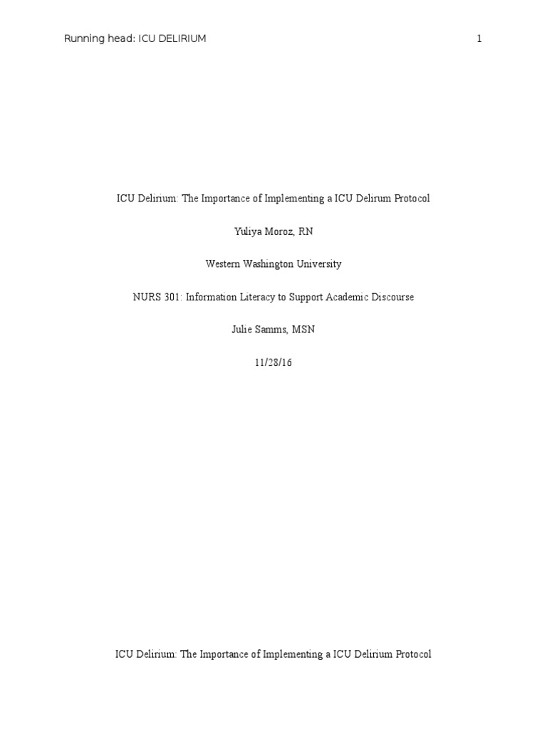Icu Delirium Final Paper | PDF | Intensive Care Unit | Intensive Care ...