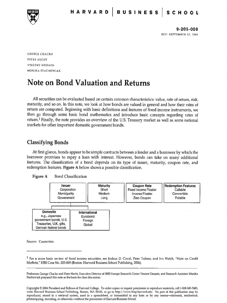 HBS Note Bond Valuation and Returns | PDF