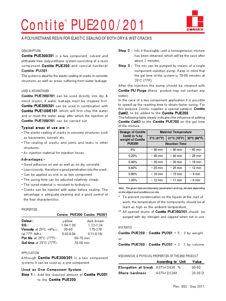 Contite PUE200/201: A Polyurethane Resin For Elastic Sealing of Both ...