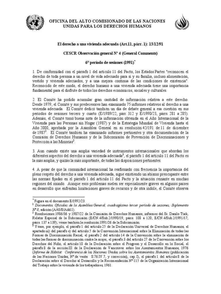 Derecho A Una Vivienda Adecuada - OBSERVACION GENERAL NO 4 PDF | PDF | Derecho a la vivienda ...