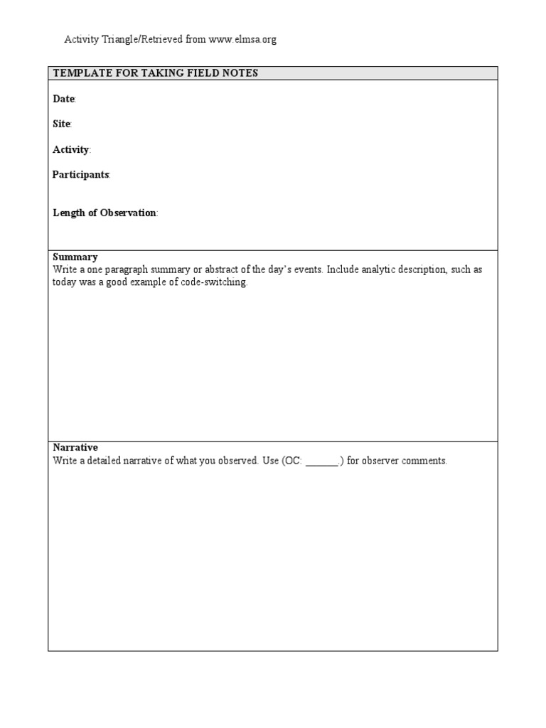 Template For Taking Field Notes | PDF | Career & Growth | Language Arts ...