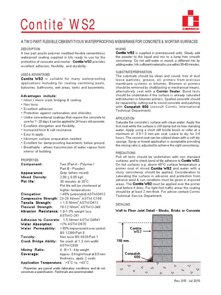 Contite WS2 015 Jul10 | PDF | Concrete | Mortar (Masonry)