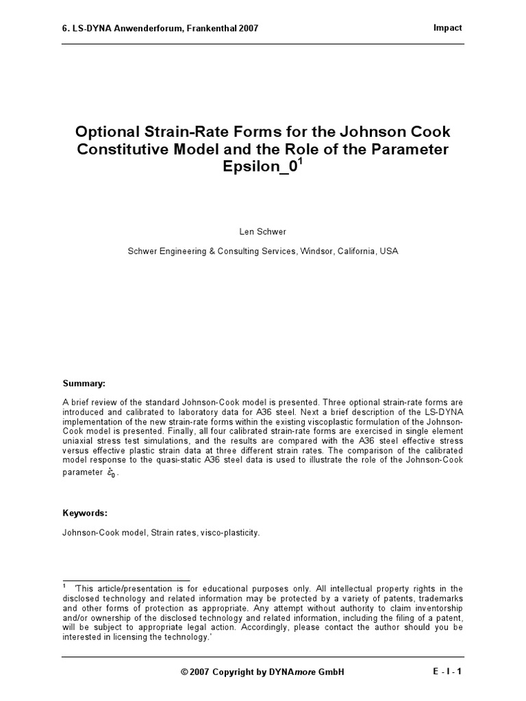 Optional Strain-Rate Forms For The Johnson Cook Constitutive Model and ...