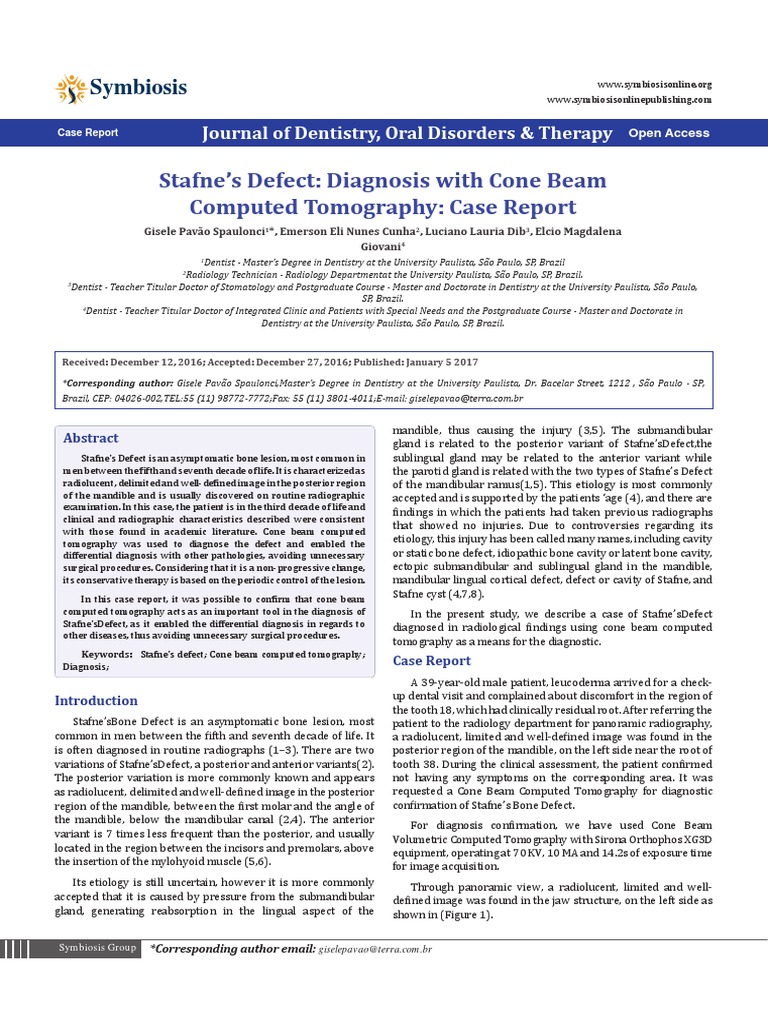 Stafne's Defect: Diagnosis With Cone Beam Computed Tomography: Case ...