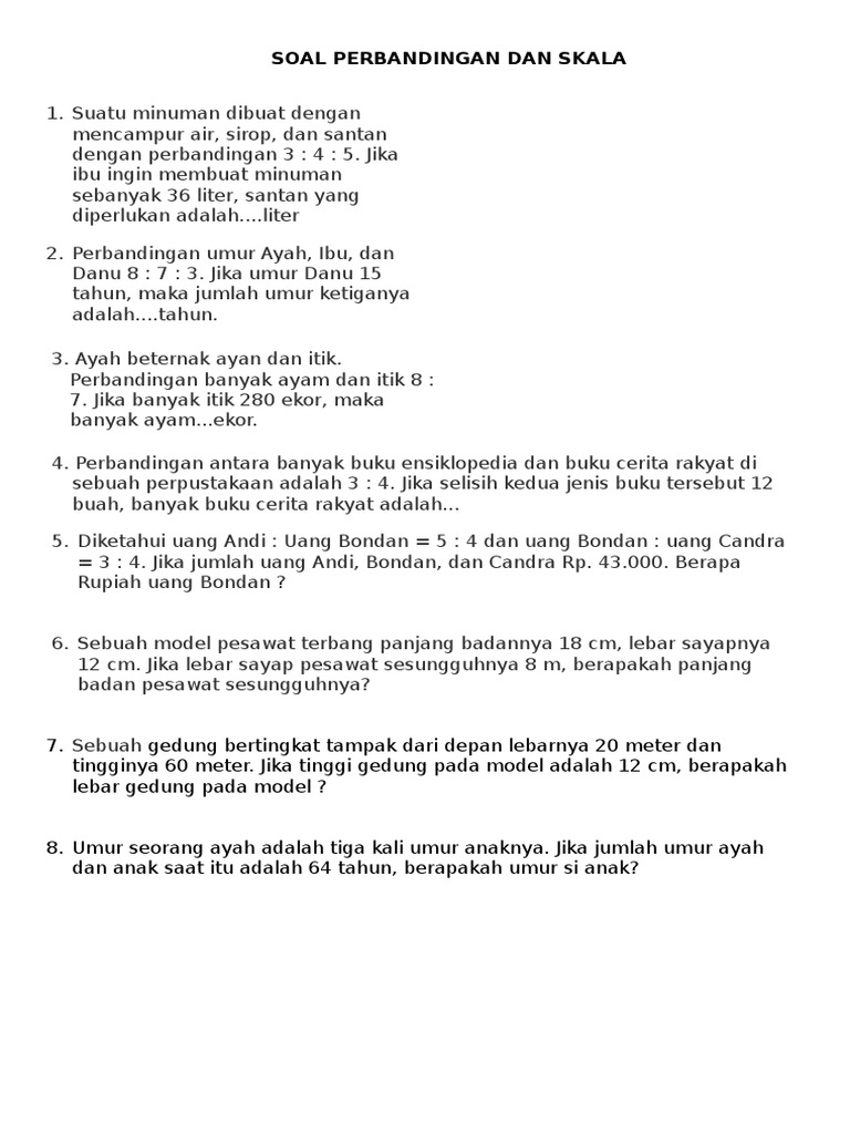 Soal Perbandingan Dan Skala | PDF