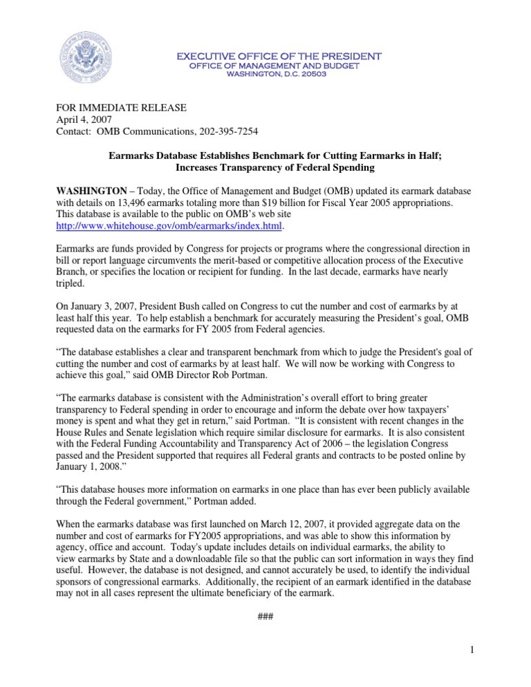 01977-040407 Earmarks Database | PDF | Earmark (Politics) | Office Of ...