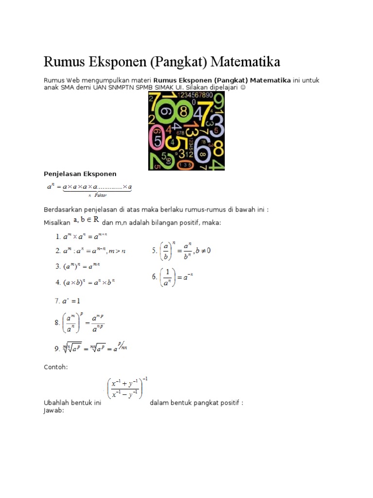 Rumus Eksponen (Pangkat) Matematika | PDF