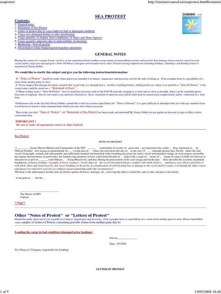 Sea Protest | PDF | Fuel Oil | Bill Of Lading